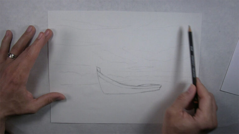 How to Draw a Boat on a Lake on a Cloudy Day - Let's Draw Today