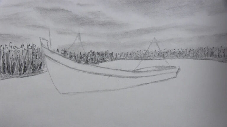 How to Draw a Boat on a Lake on a Cloudy Day - Let's Draw Today