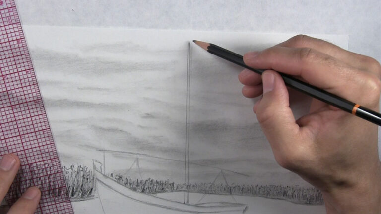 How to Draw a Boat on a Lake on a Cloudy Day - Let's Draw Today