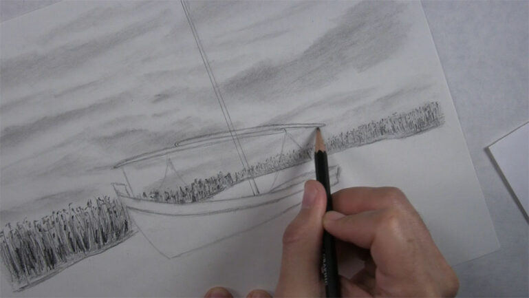 How to Draw a Boat on a Lake on a Cloudy Day - Let's Draw Today