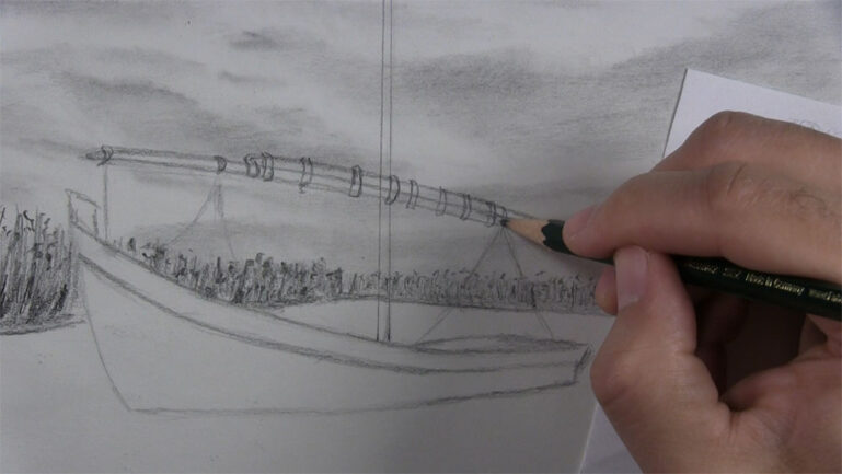 How to Draw a Boat on a Lake on a Cloudy Day - Let's Draw Today