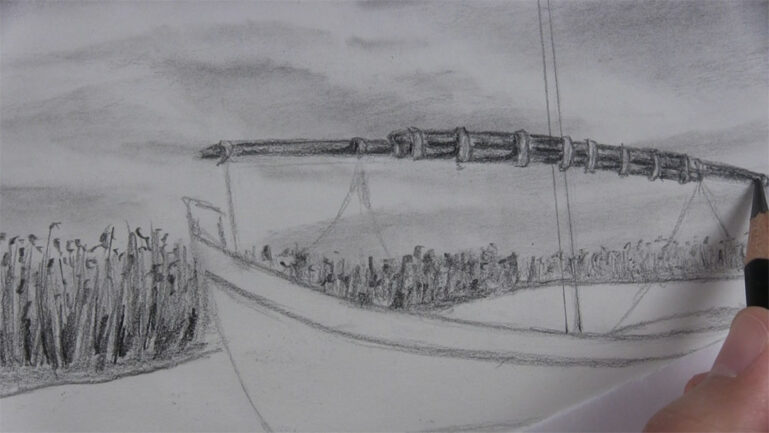 How to Draw a Boat on a Lake on a Cloudy Day - Let's Draw Today