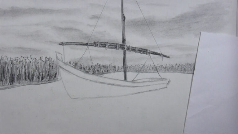 How to Draw a Boat on a Lake on a Cloudy Day - Let's Draw Today