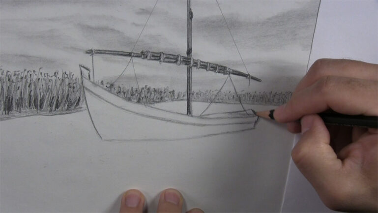 How to Draw a Boat on a Lake on a Cloudy Day - Let's Draw Today