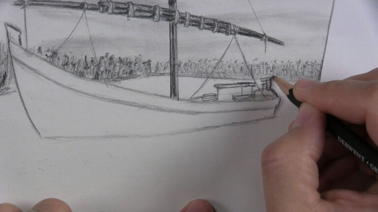 How to Draw a Boat on a Lake on a Cloudy Day - Let's Draw Today