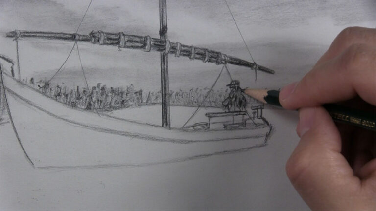 How to Draw a Boat on a Lake on a Cloudy Day - Let's Draw Today