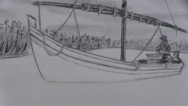 How to Draw a Boat on a Lake on a Cloudy Day - Let's Draw Today