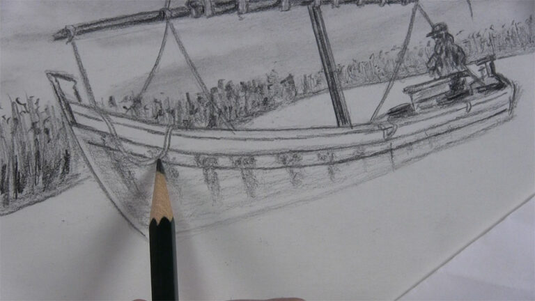 How to Draw a Boat on a Lake on a Cloudy Day - Let's Draw Today