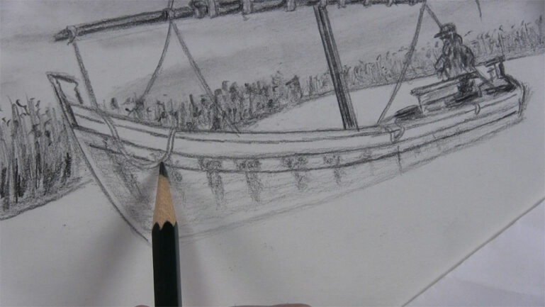 How to Draw a Boat on a Lake on a Cloudy Day - Let's Draw Today
