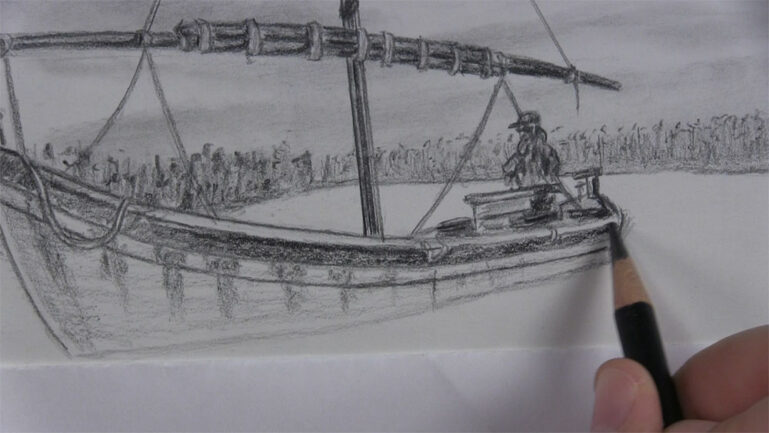 How to Draw a Boat on a Lake on a Cloudy Day - Let's Draw Today