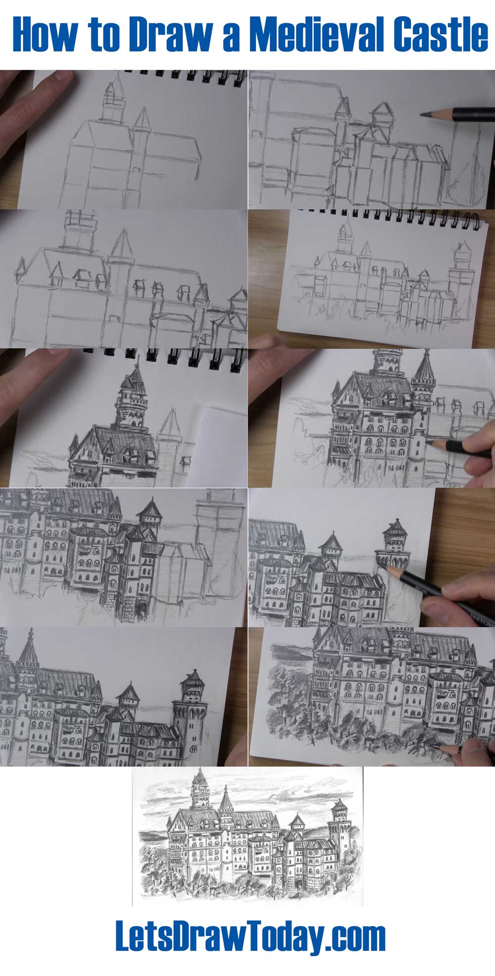 How to Draw a Medieval Castle - Let's Draw Today