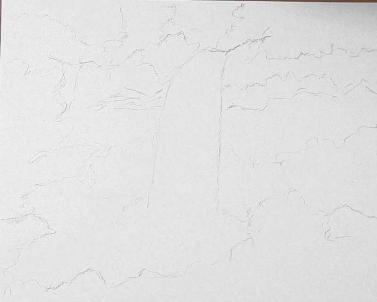 How to Draw a Waterfall in a Beautiful Landscape - Let's Draw Today