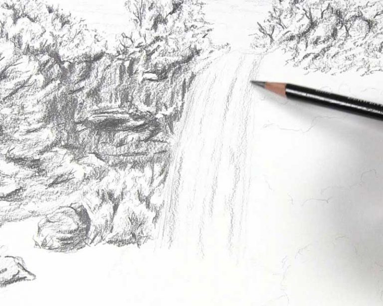 How to Draw a Waterfall in a Beautiful Landscape - Let's Draw Today