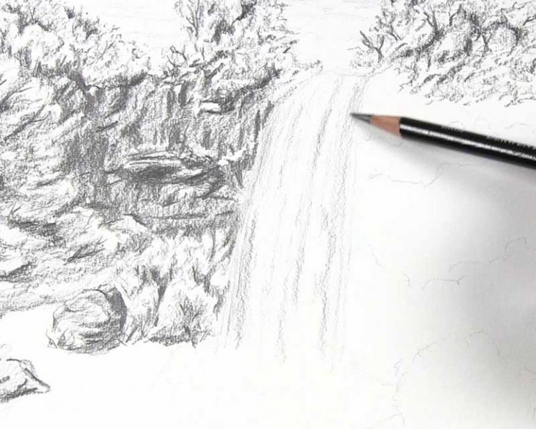 How to Draw a Waterfall in a Beautiful Landscape - Let's Draw Today