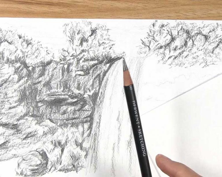 How to Draw a Waterfall in a Beautiful Landscape - Let's Draw Today