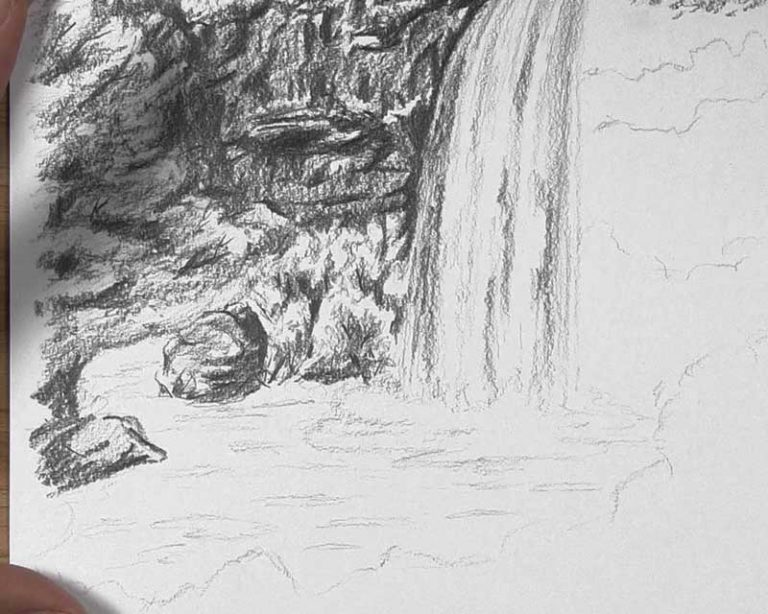 How to Draw a Waterfall in a Beautiful Landscape - Let's Draw Today
